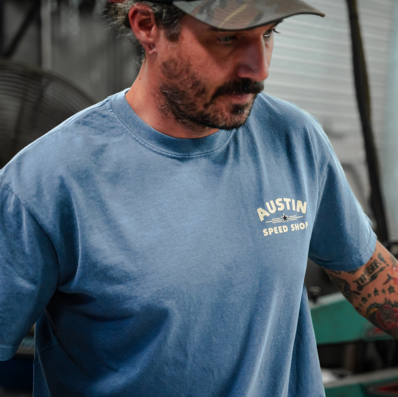 Engines by “Roach” Tee (Blue) - Austin Speed Shop
