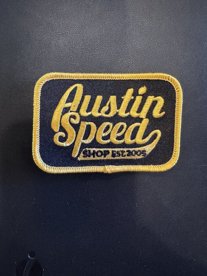 Austin Speed Shop Gold/Black Script Patch - Austin Speed Shop